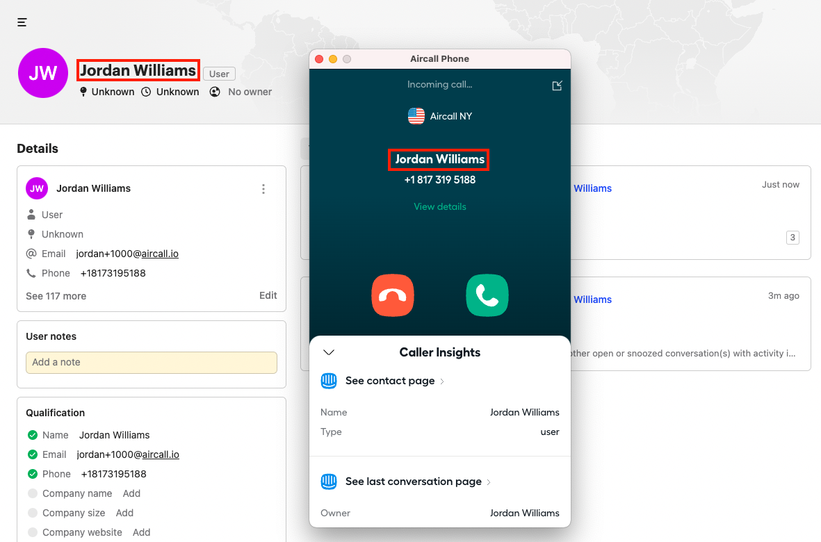 Using Intercom integration – Aircall