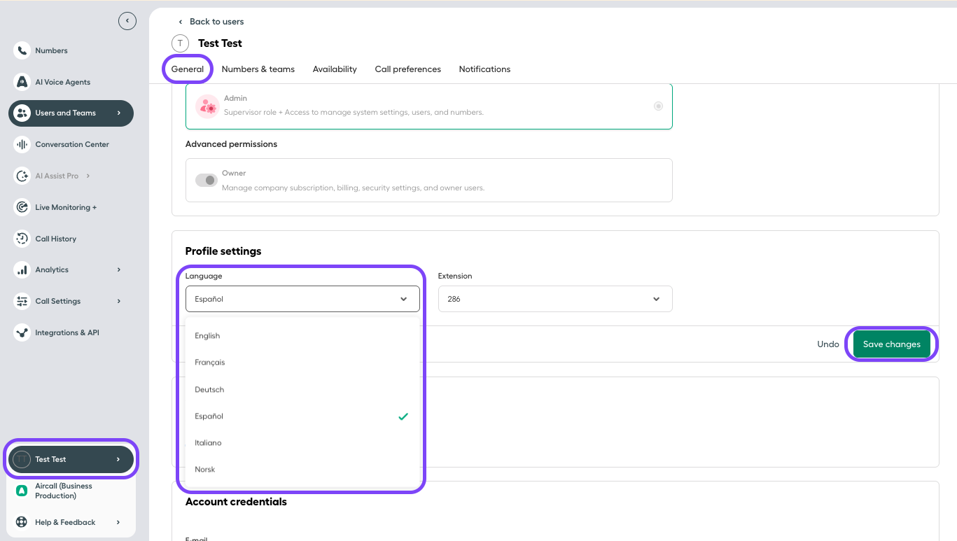 Changing The Language Of The Aircall Dashboard Aircall